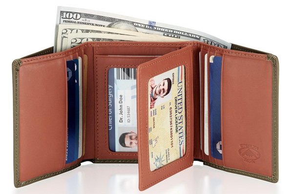 Camo Trifold Leather Wallet With RFID Blocking and ID Window - Stealth ...