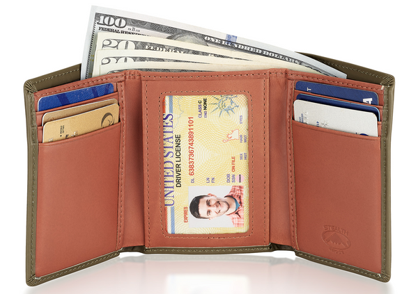 Camo Trifold Leather Wallet With RFID Blocking and ID Window - Stealth ...